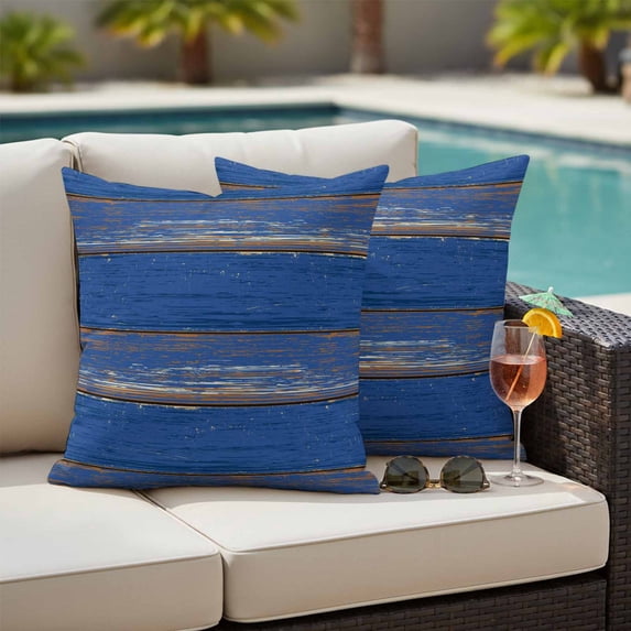 Blue Wooden Grain Outdoor Pillow Covers 16x16 Inch Throw Pillow Covers ...
