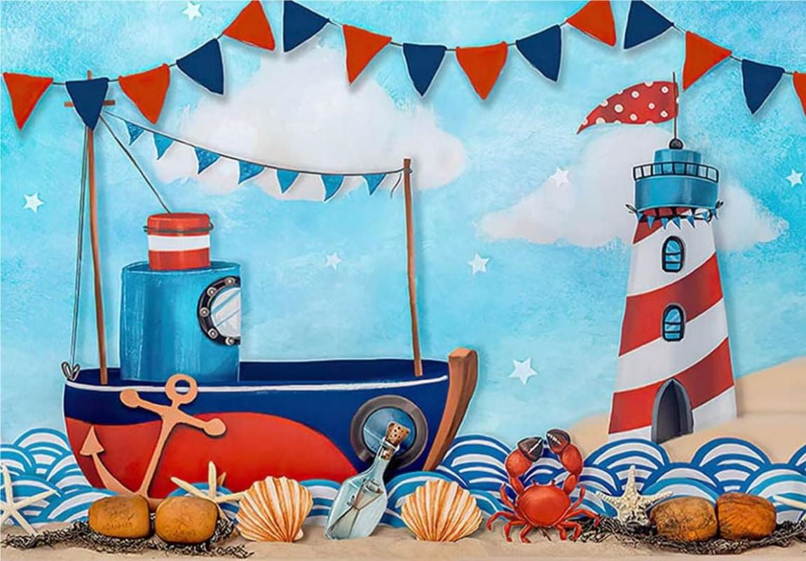 Blue Wooden Nautical Backdrop Summer Holiday Photography Seashells ...