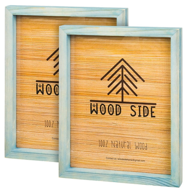 Blue Wooden Picture Frames 8x10 Set of 2 - Natural Rustic Solid Wood ...