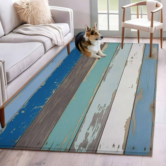 Blue Wooden Plank Area Rug 3x5 Washable Rug Non Slip Retro Farmhouse ...