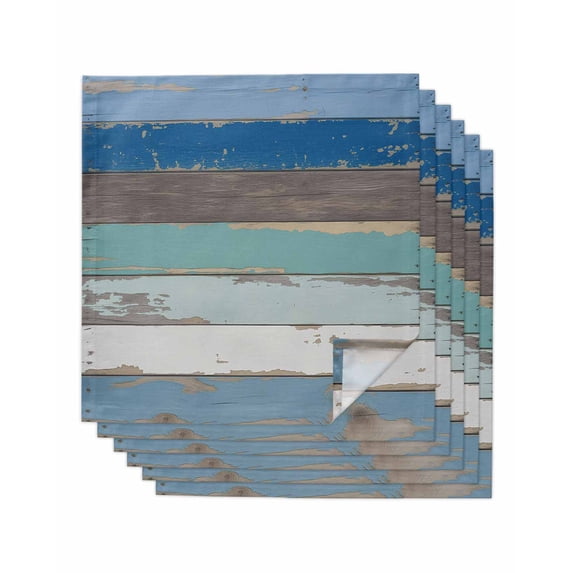 Blue Wooden Plank Cloth Napkins Set of 6 Reusable Dinner Napkins, Retro ...