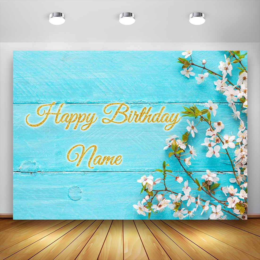 Blue Wooden Plank Party Banner Vinyl Photography Backdrop Custom Gold ...