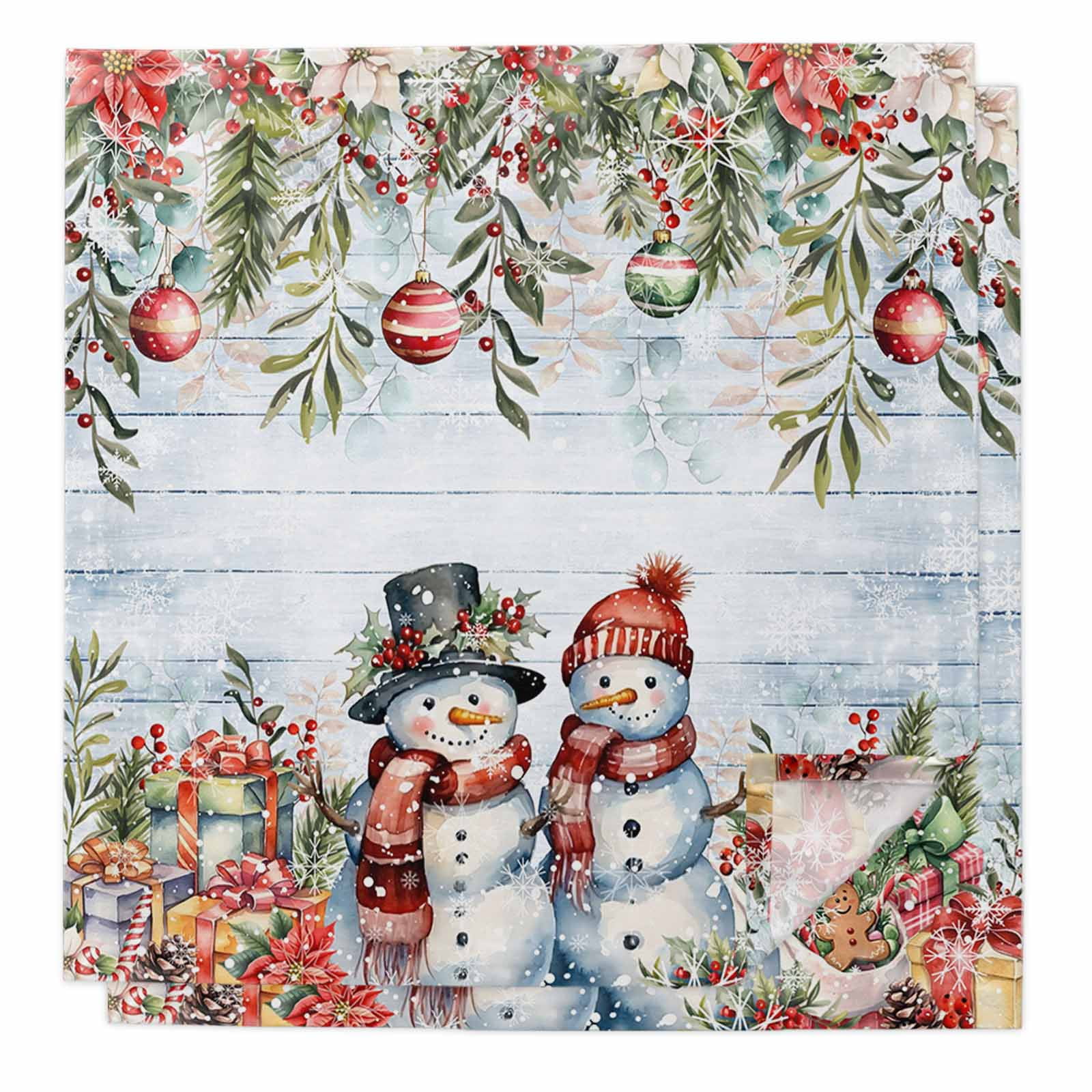 Blue Wooden Snowman Christmas Cloth Napkins Washable Set of 2, Xmas ...