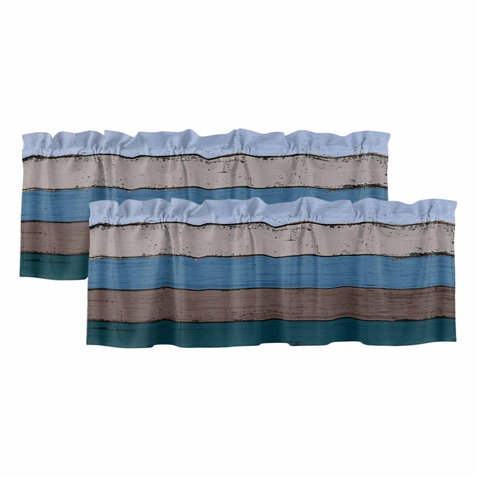 Blue Wooden Valances for Windows, Decorative Rod Pocket Window Valance ...