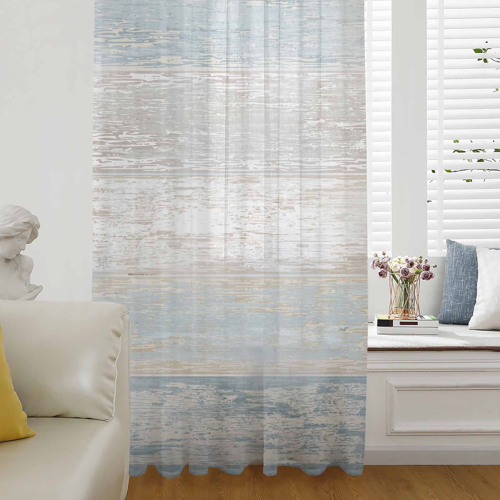 Blue Wooden Window Curtain 72 Inches Long,Vintage Shabby Chic Farmhouse ...