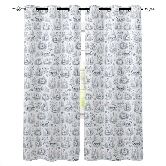 Blue Woodland Blackout Curtains Light Blocking Print Window Curtains ...