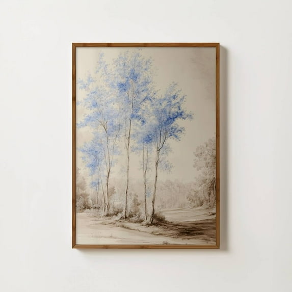Blue Woodland Trees Print Vintage Blue Farmhouse Wall Art Trees ...