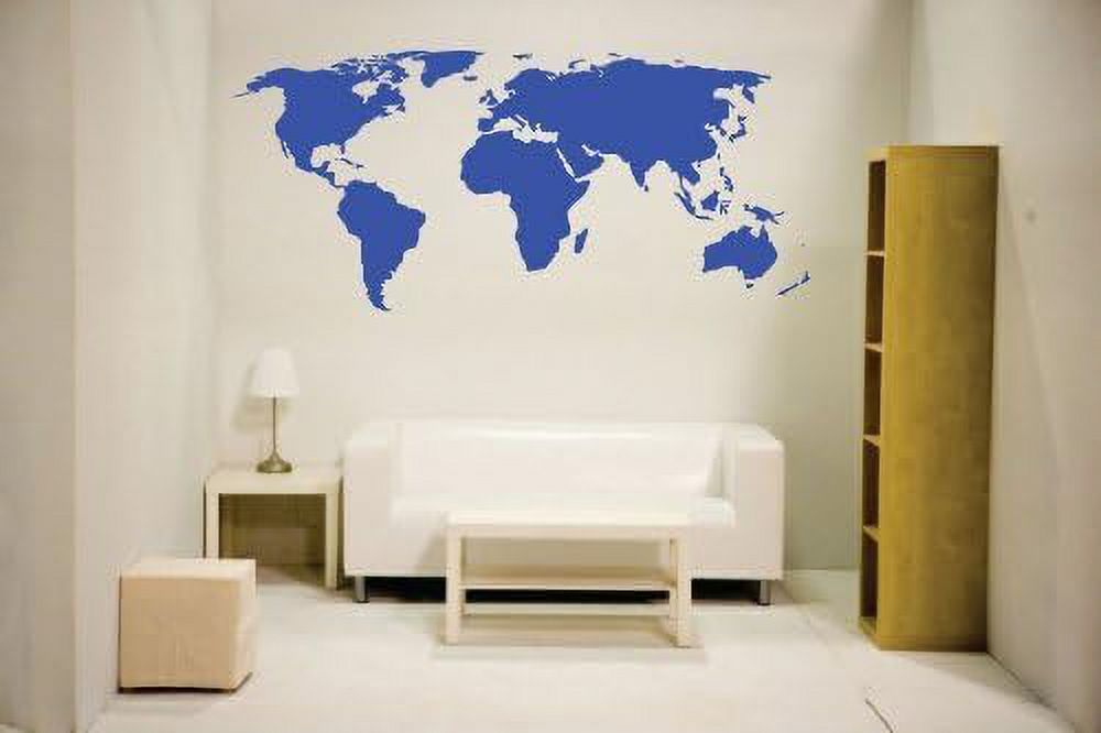 Blue World map Wall Decal Blue Vinyl Art Sticker Home Décor Large ...