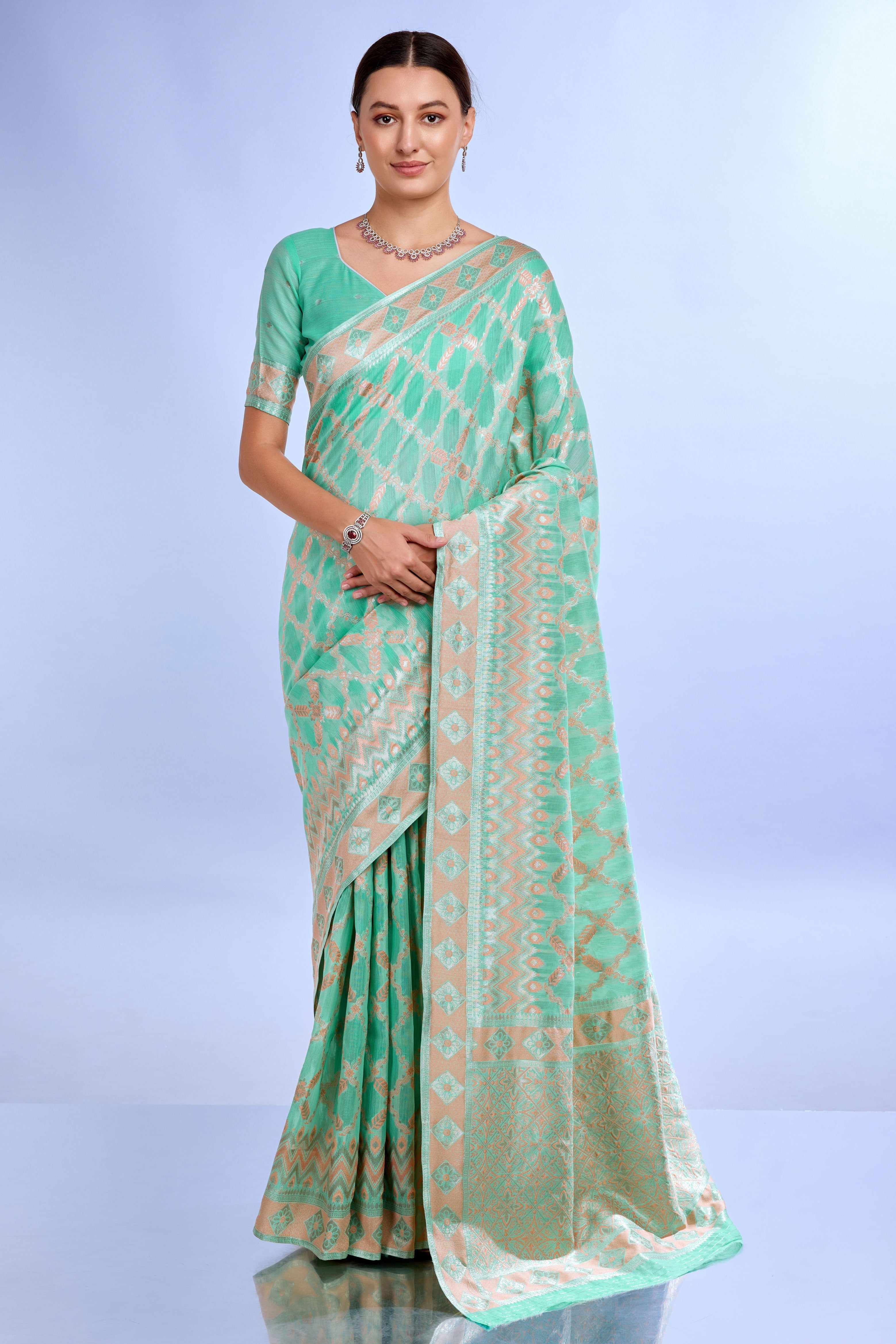 Blue Woven Linen Saree - Walmart.com