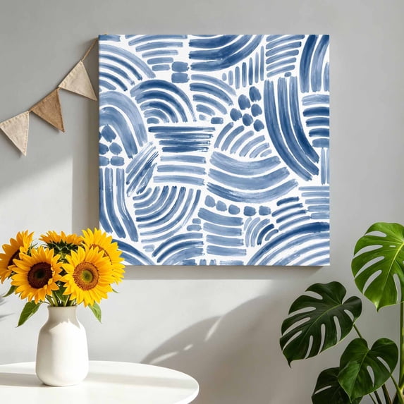 Blue Woven Lines Canvas Wall Art for Living Room, Coastal Abstract ...
