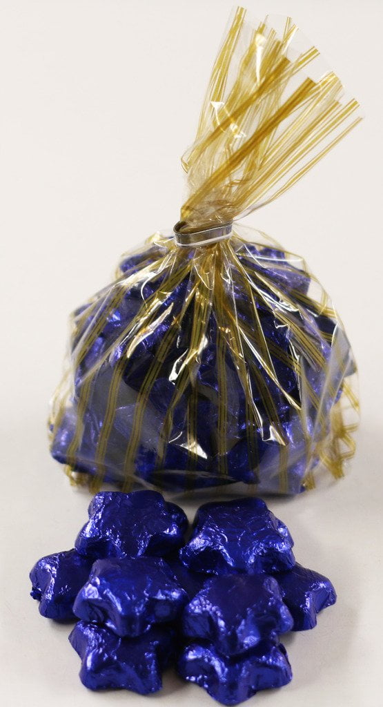 Blue Wrapped Solid Milk Chocolate Stars in a 8 oz. Gold Stripes Bag ...