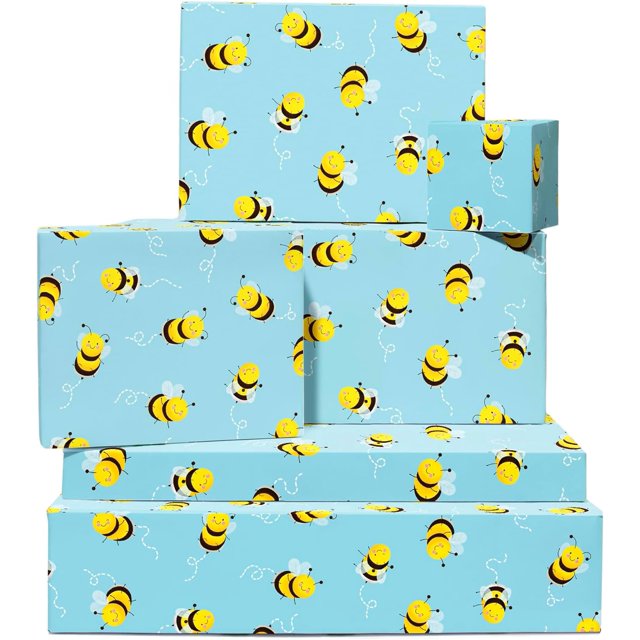 Blue Wrapping Paper - 6 Sheets - Bumblebee - Bee - Birthday Gift Wrap ...