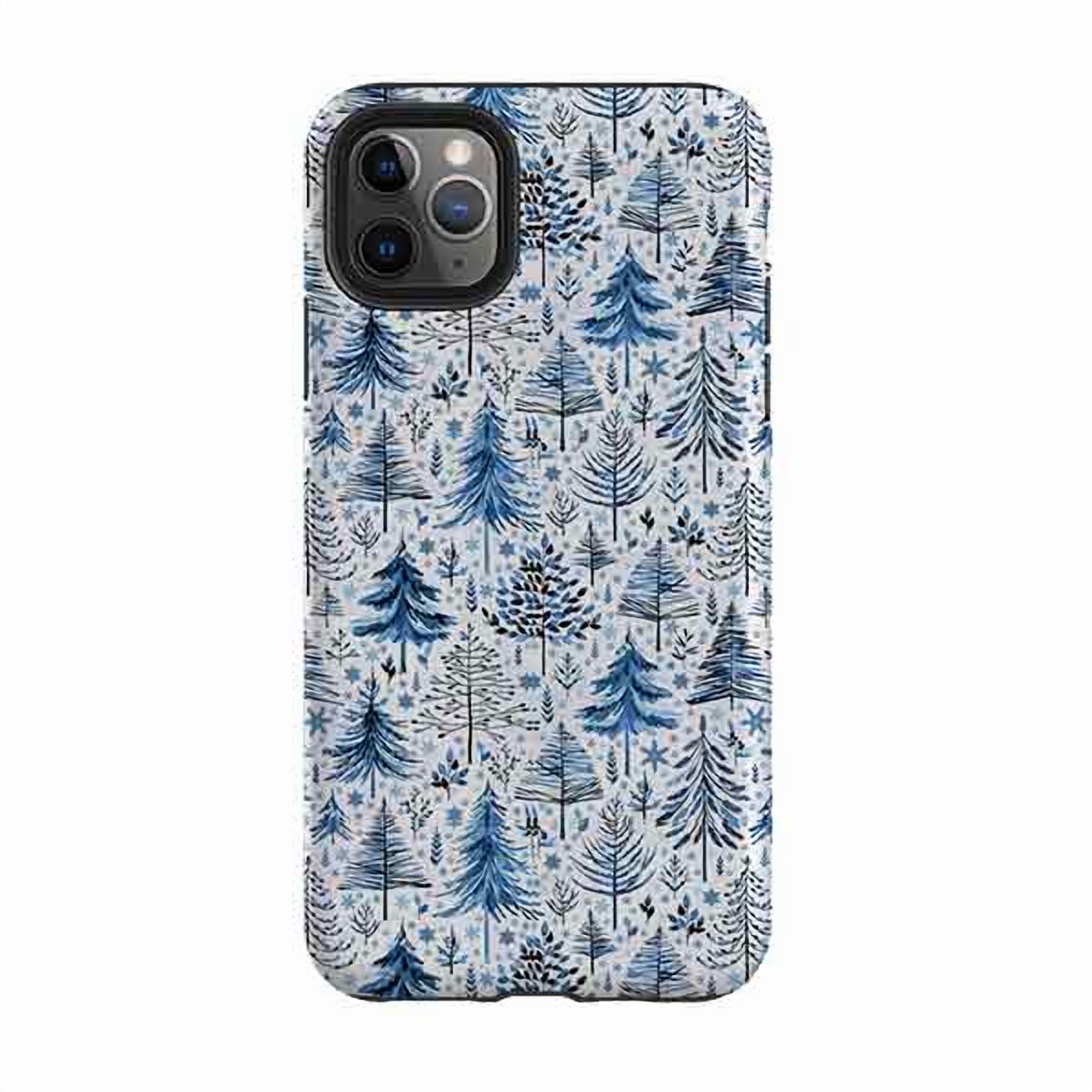 Blue Xmas Trees Winter Holiday Phone Case for iPhone 16 15 14 13 12 11 ...