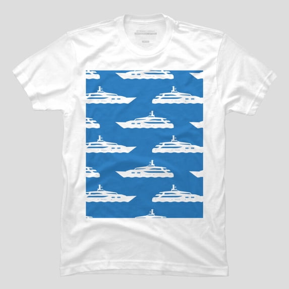 Blue Yacht Print Nautical Sailing Boat Graphic T-shirt M2981455, Up to ...