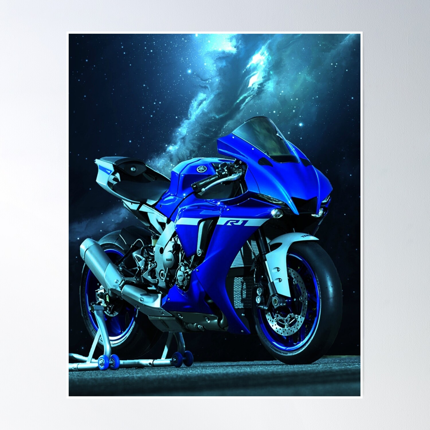 Blue Yamaha R1 In Space Poster Wall Art, Modern Wall Decor, 12x18 ...