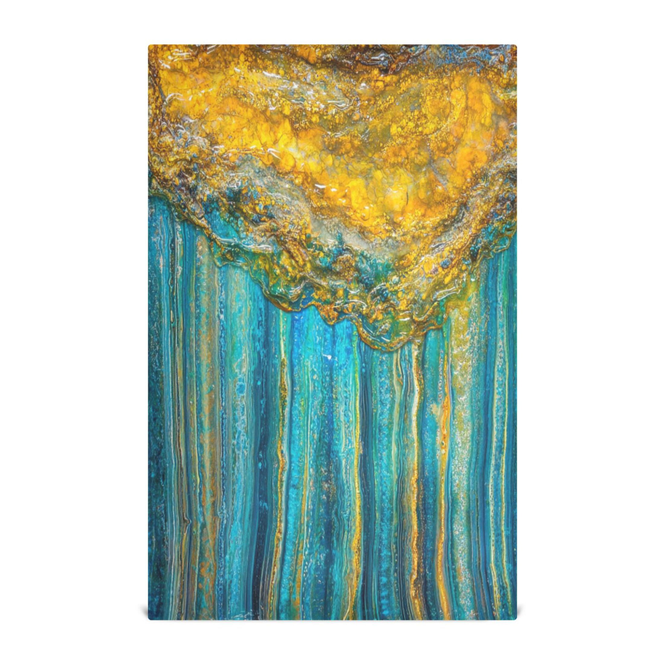 Blue Yellow Abstract Art Decorative Waffle Towel Kitchen Dishcloth ...