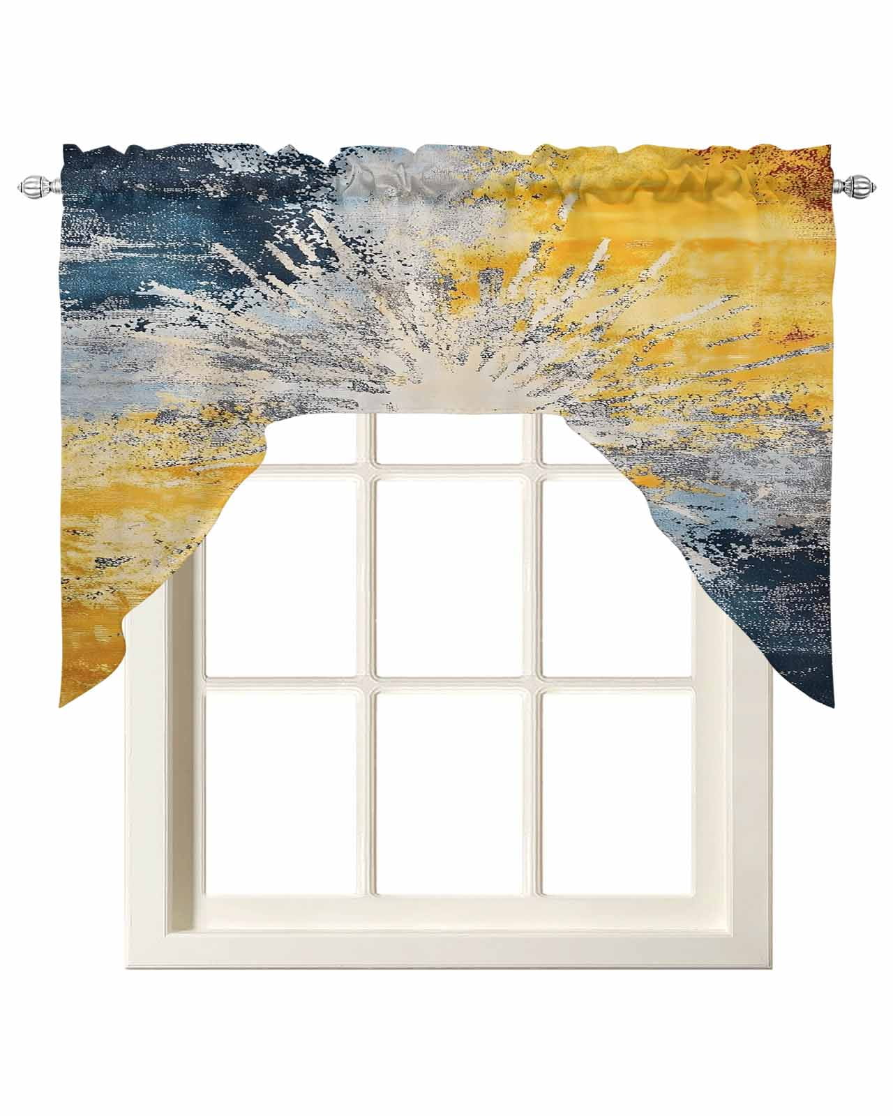 Blue Yellow Abstract Art Kitchen Swag Valances for Windows, Modern Art ...