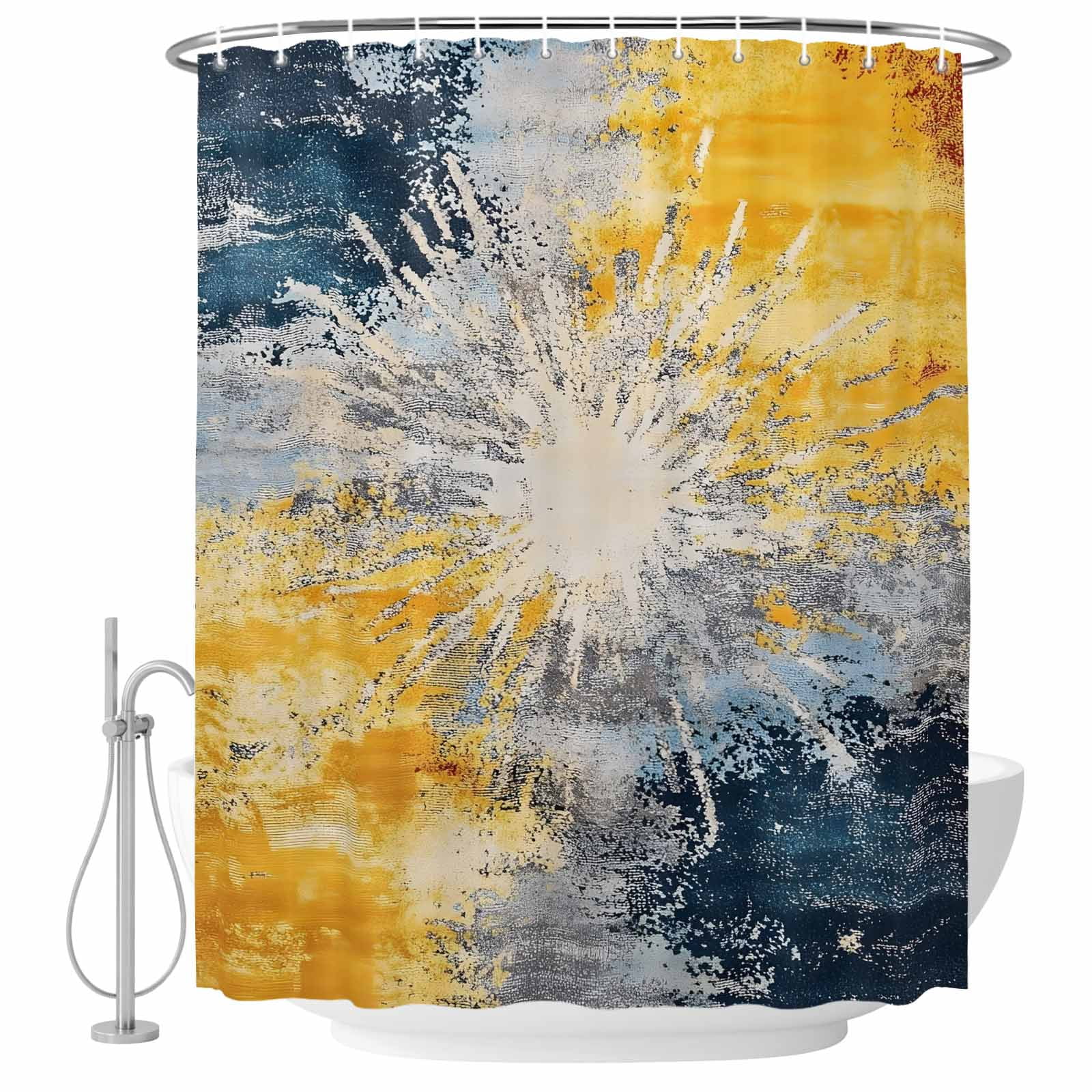 Blue Yellow Abstract Art Shower Curtain Set - 48" x 72" Washable ...