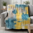 Blue Yellow Abstract Oil Painting Fleece Throw Blanket Graffiti Modern ...