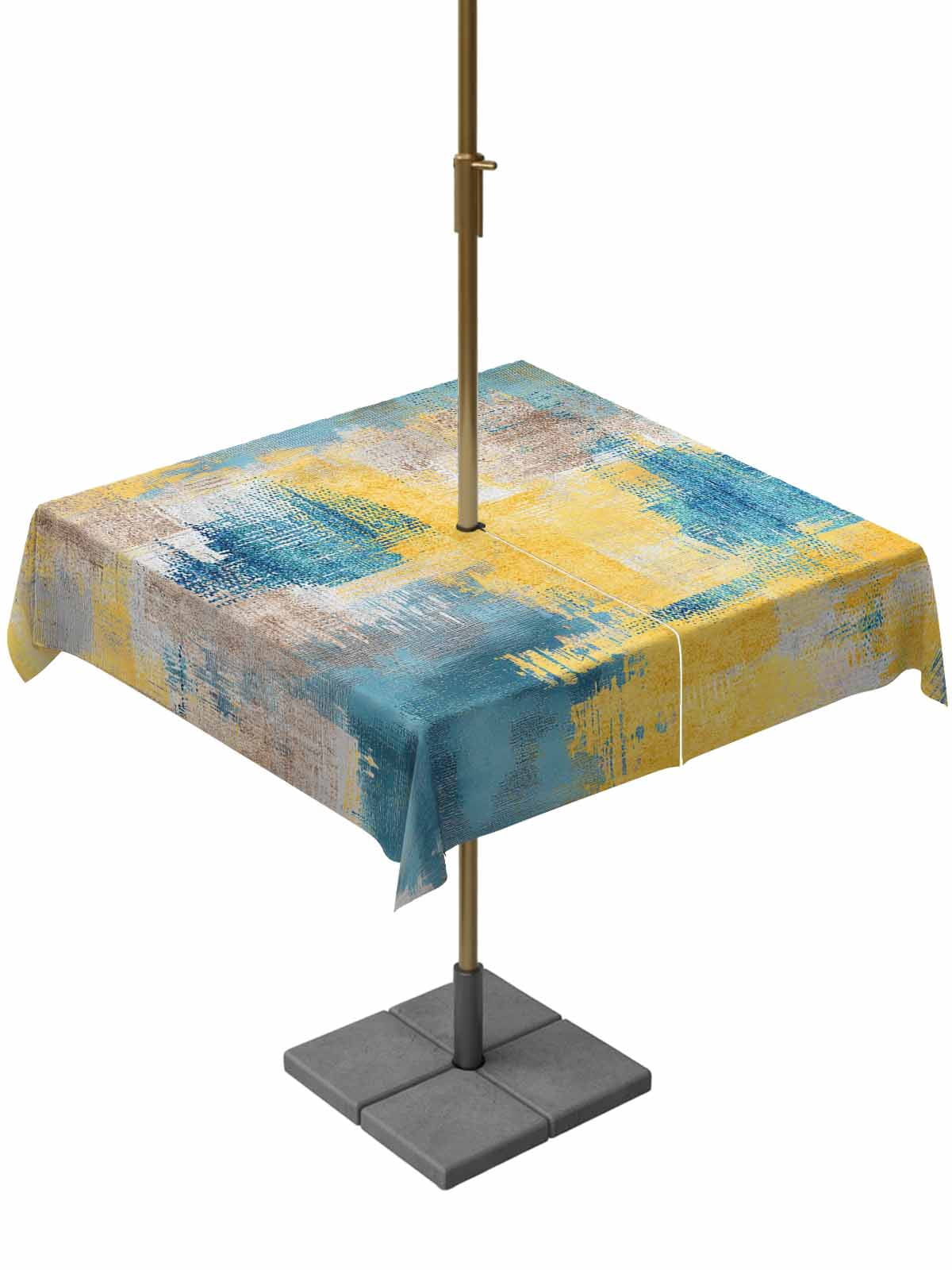 Blue Yellow Abstract Oil Painting Square Outdoor Tablecloth with ...