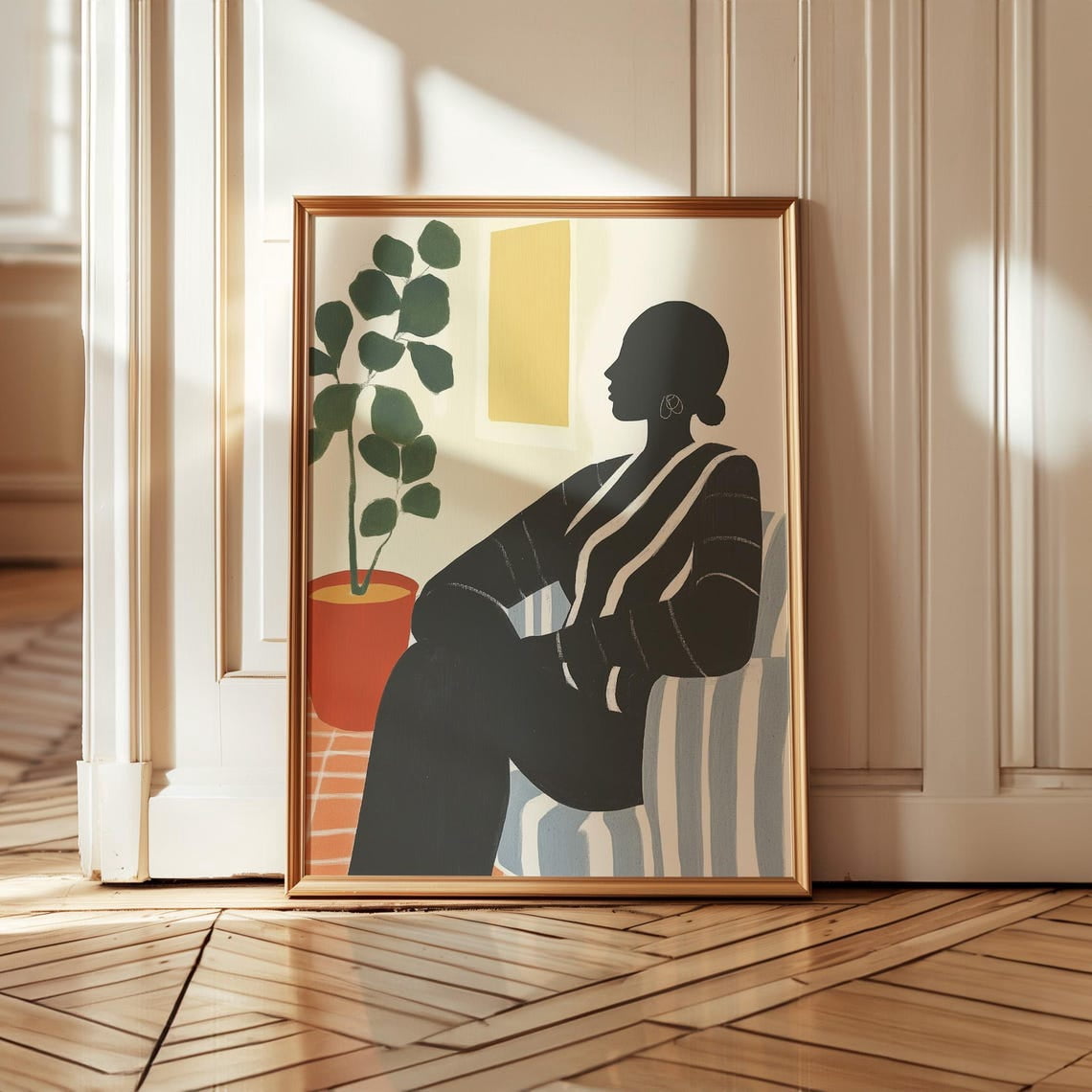 Blue & Yellow Abstract People Large Wall Art Contemporary Artwork ...
