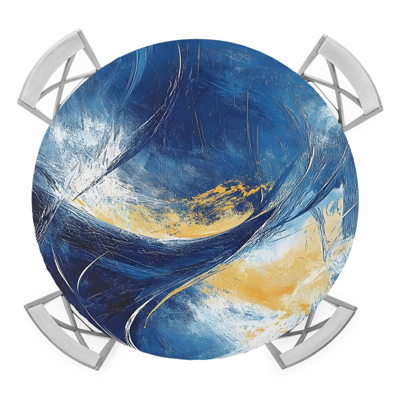 Blue Yellow Abstract Round Tablecloth for 45-54 Inch Tables, Fitted ...