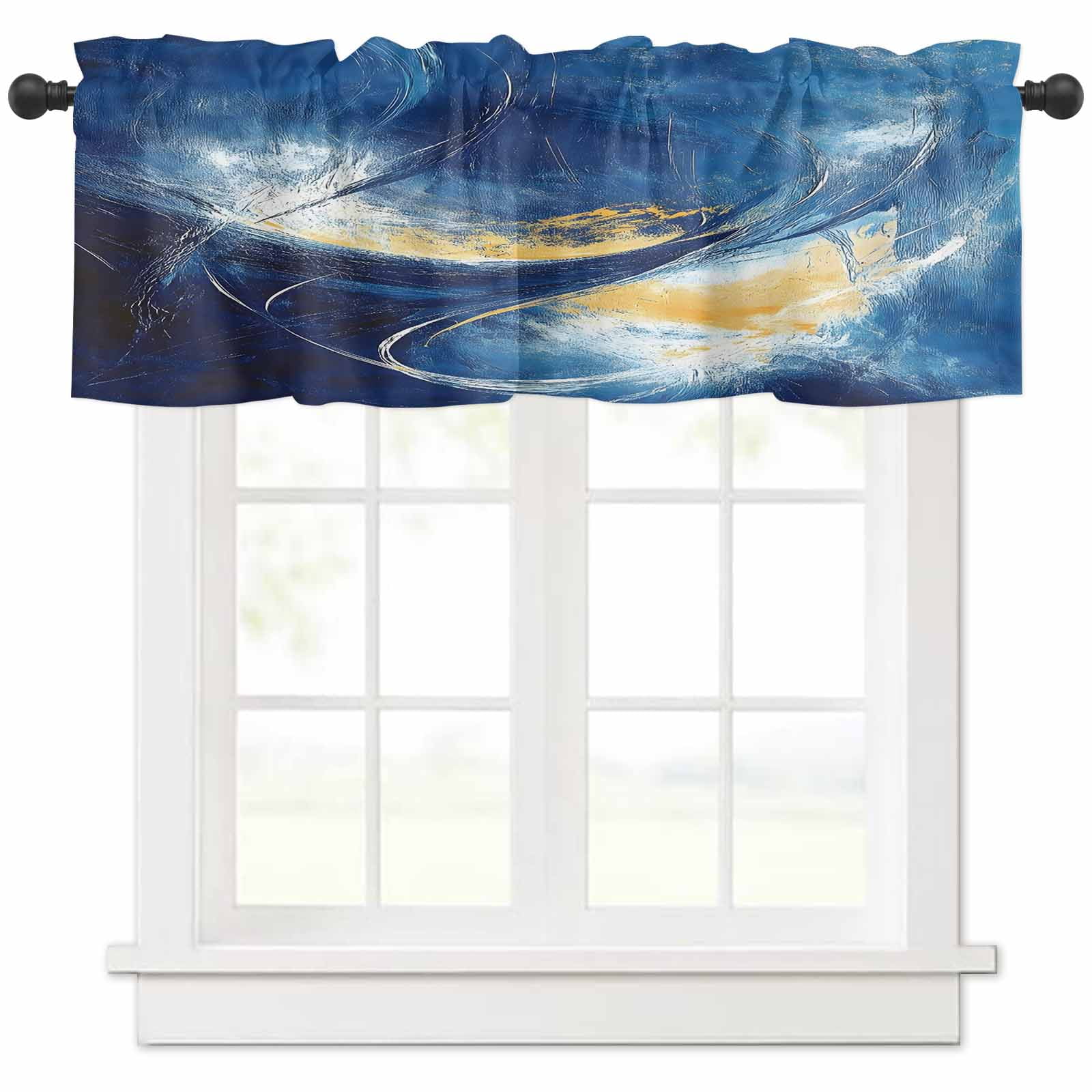 Blue Yellow Abstract Valances for Windows Farmhouse Kitchen Curtains ...