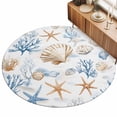 Blue Yellow Area Rugs 3.3' (Round) Ocean Coral Shell Starfish Marine ...