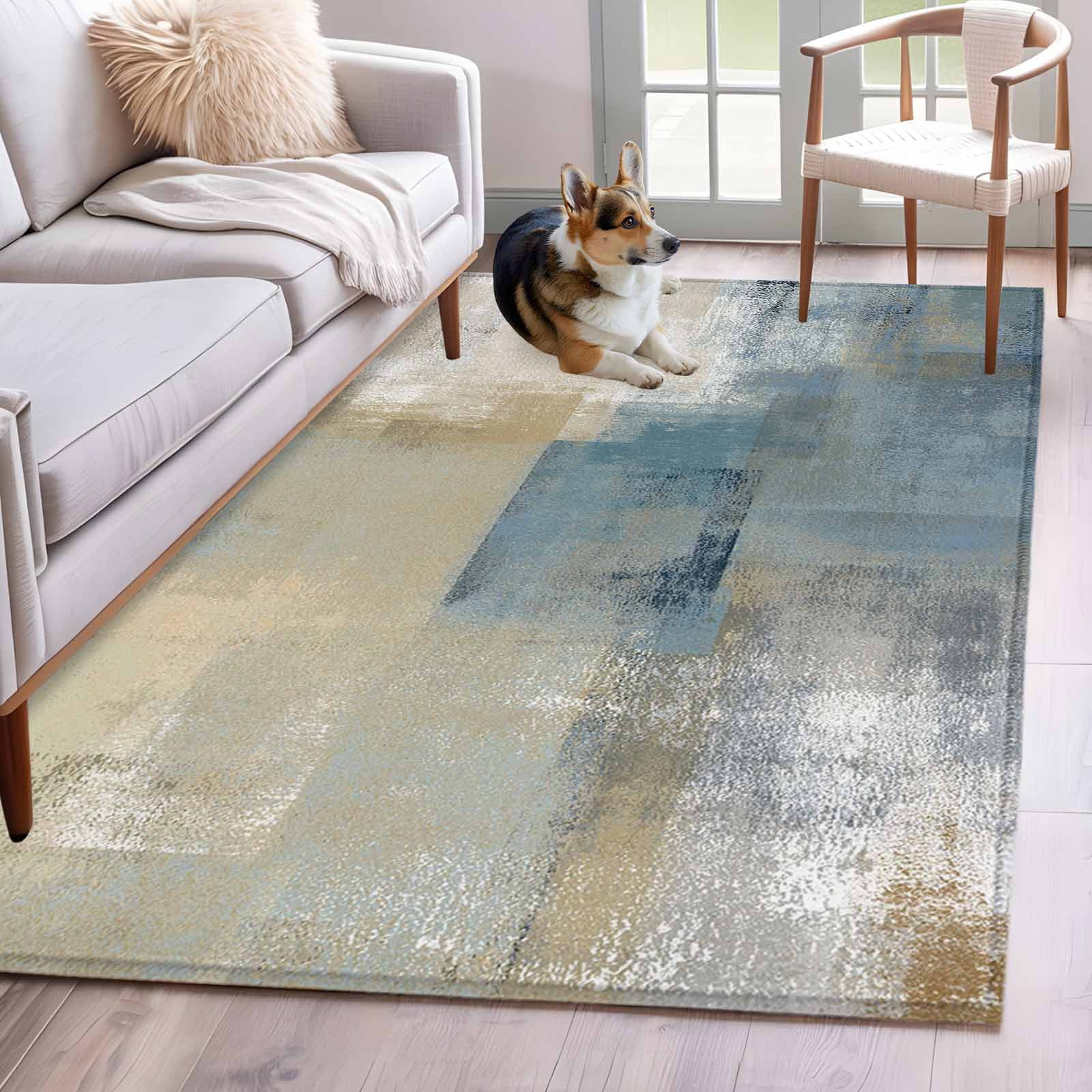 Blue Yellow Area Rugs 4x6 ft Abstract Mottled Modern Art Texture ...