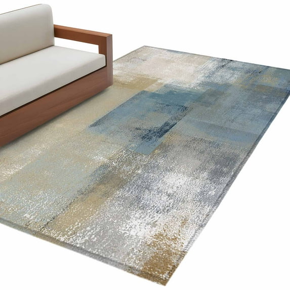 Blue Yellow Area Rug 4x6ft Abstract Mottled Modern Art Texture Non-Slip ...