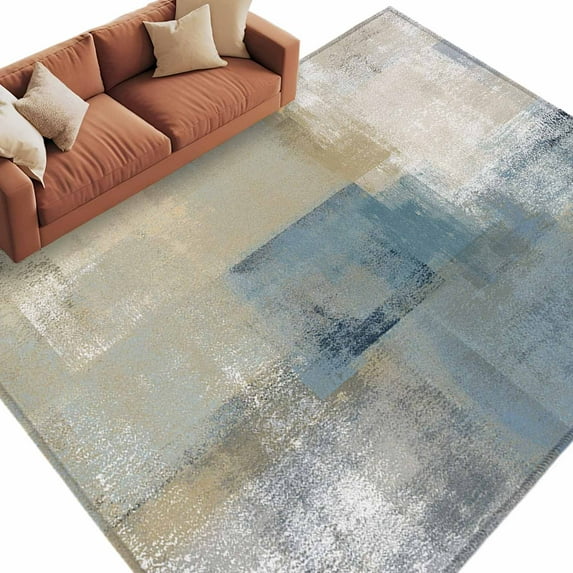 Blue Yellow Area Rug 5x8ft Abstract Mottled Modern Art Texture Non-Slip ...