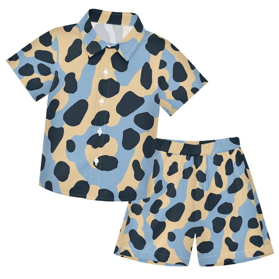 Blue Yellow Background Pattern Boys' Hawaiian Shorts Sets Button Down ...