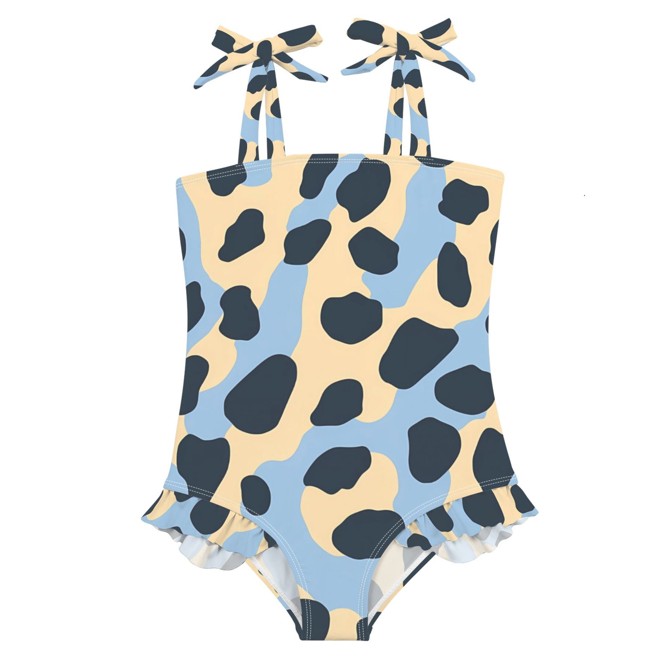 Blue Yellow Background Pattern Girls' One-Piece Swimsuit Bowknot Tie ...