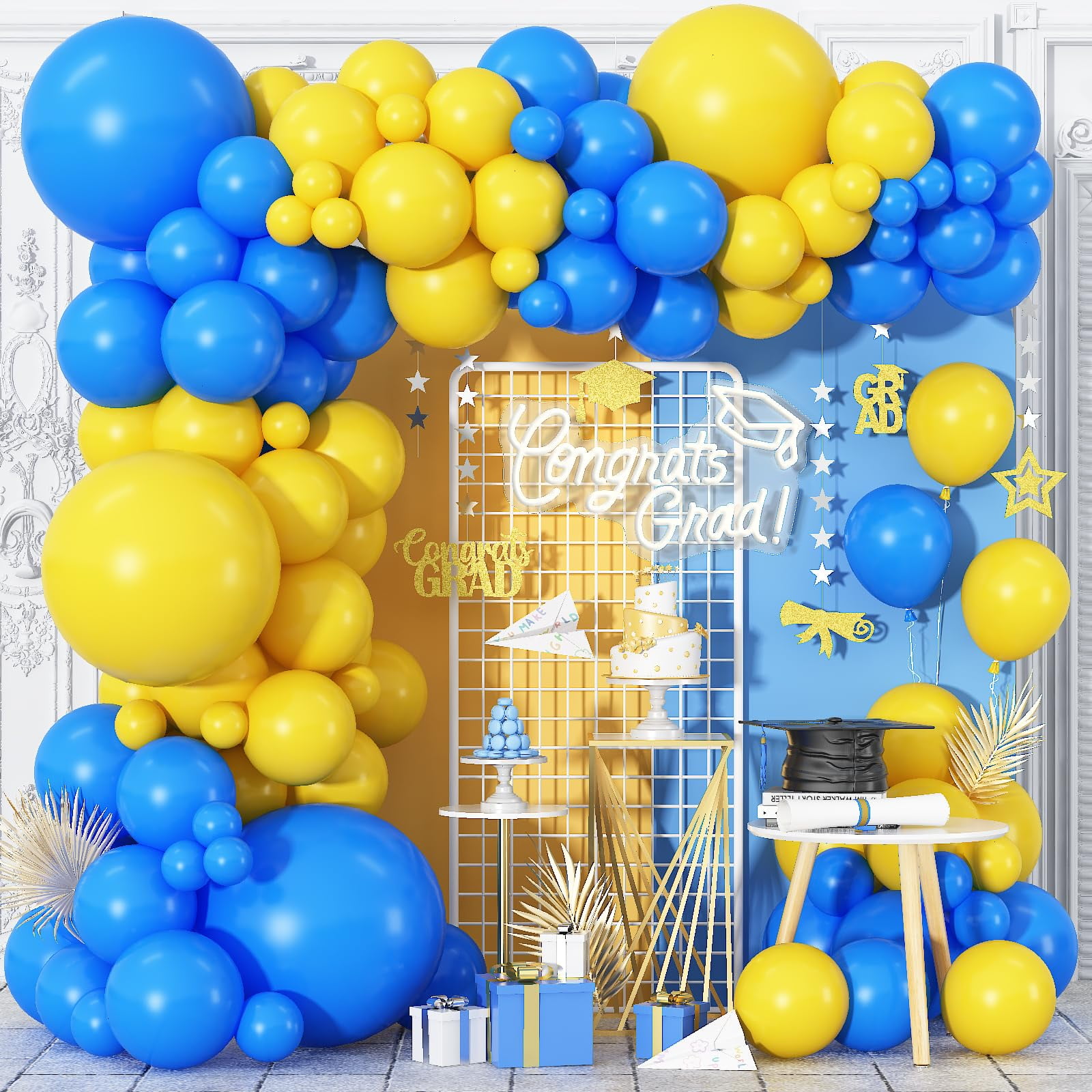 Blue and Yellow Balloon Garland ZLK1 Kit, 100pcs Blue and Yellow Balloon Arch Kit with Different ...