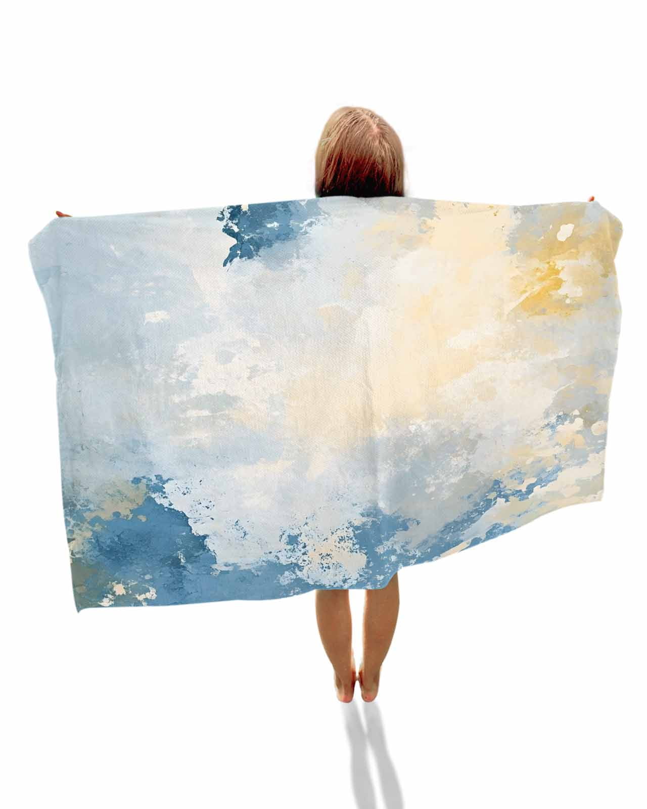 Blue Yellow Beach Towels Oversized Super Absorbent, Modern Vintage Oil ...