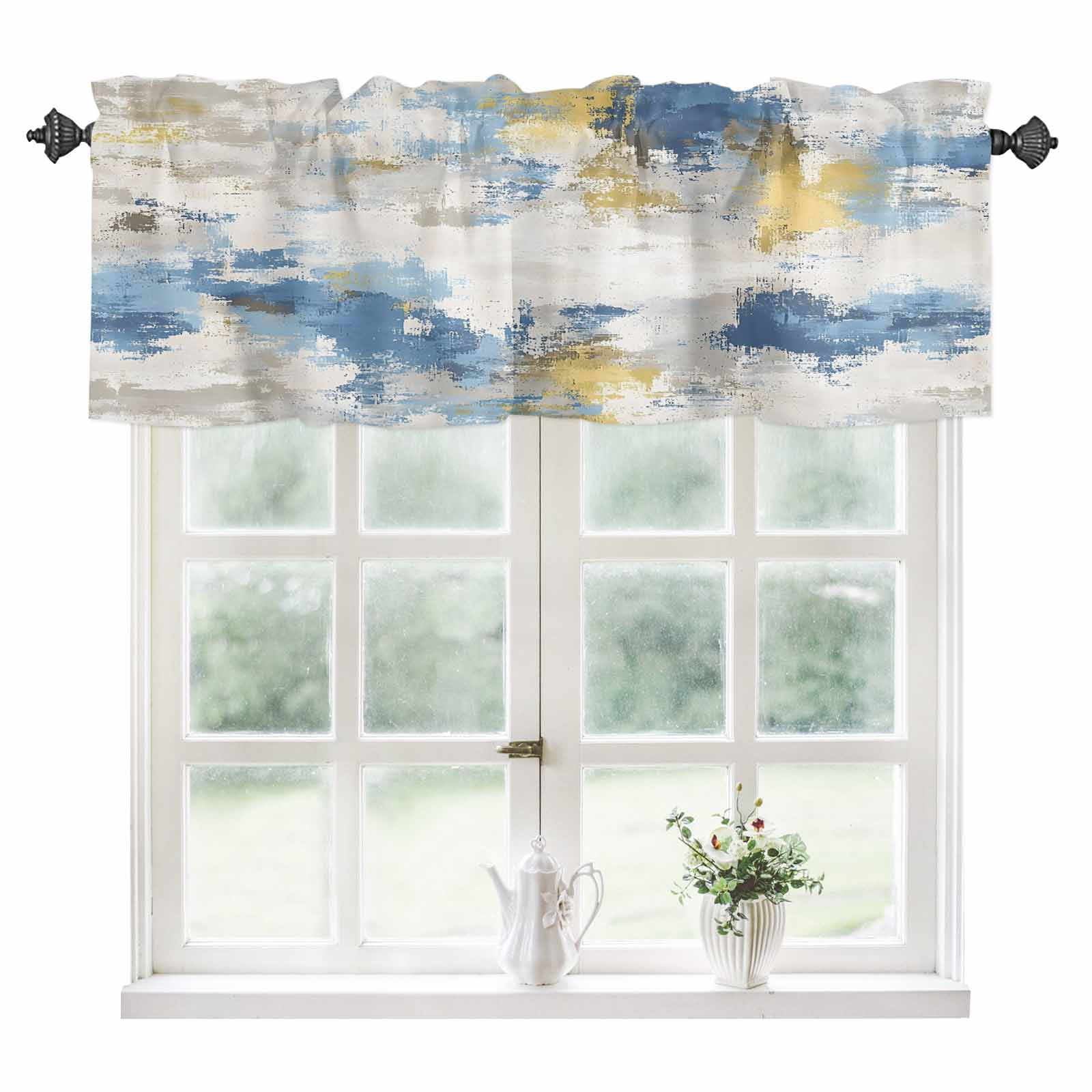 Blue Yellow Beige Kitchen Valances for Windows 42x12 Inch Kitchen ...