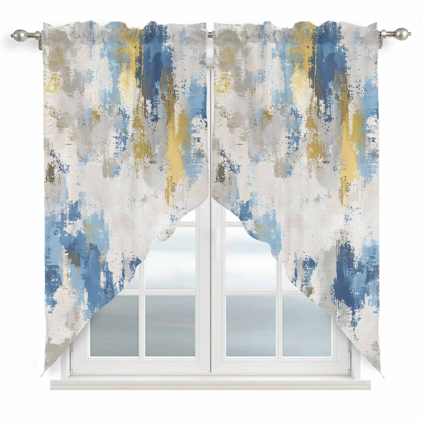 Blue Yellow Beige Swag Curtains Retro Abstract Modern Art Painting Swag ...