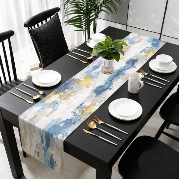Blue Yellow Beige Table Runner 72 Inches Long - Retro Abstract Modern ...