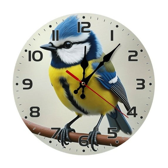 Blue Yellow Bird Wall Clock 10 Inch Silent Non Ticking Round Clock ...