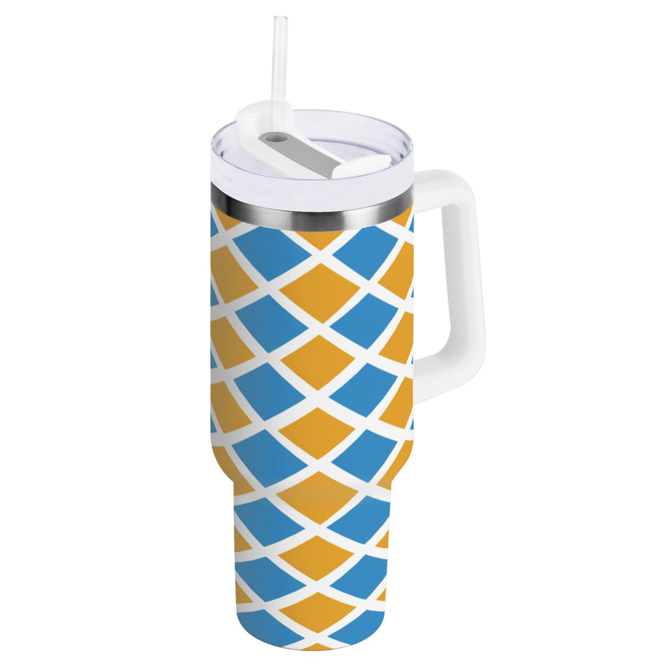 Blue Yellow Block Tumbler with Handle and Straw Lid 30 oz Insulated ...