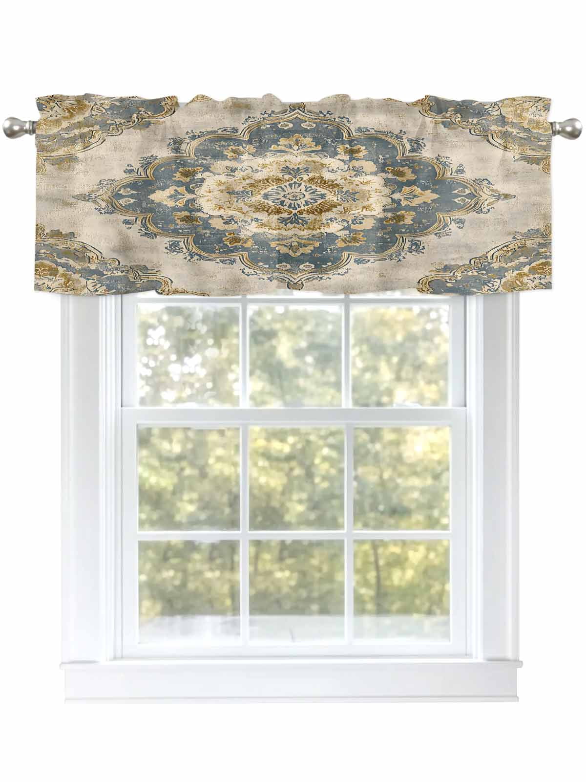 Blue Yellow Boho Curtain Valances for Windows, Ethnic Vintage ...