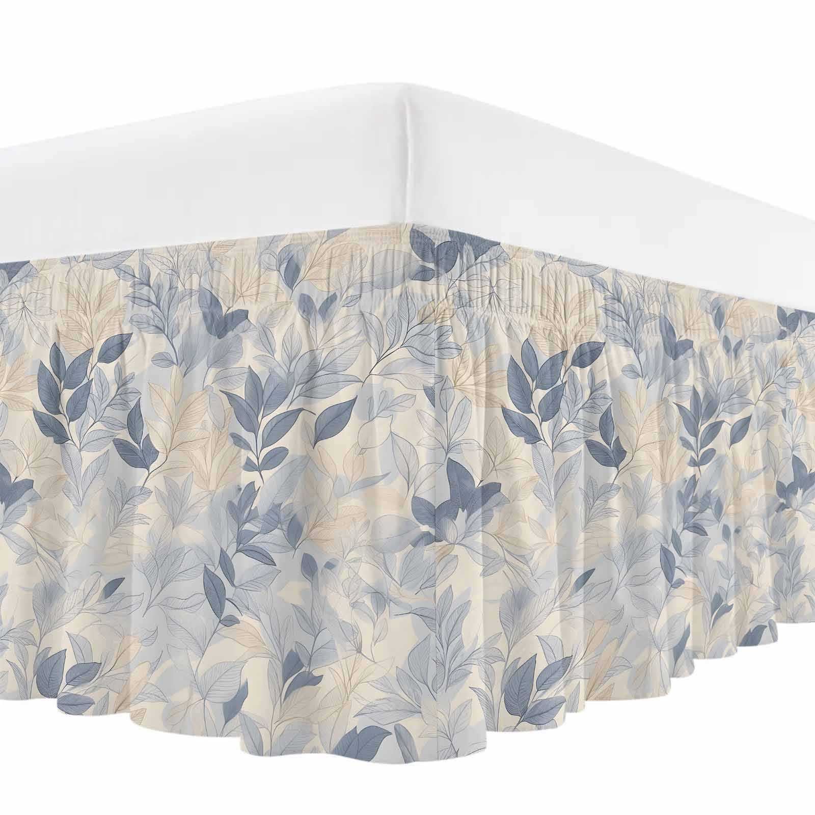 Blue Yellow Botanical Bed Skirt King Size, Spring Summer Vintage Wrap ...