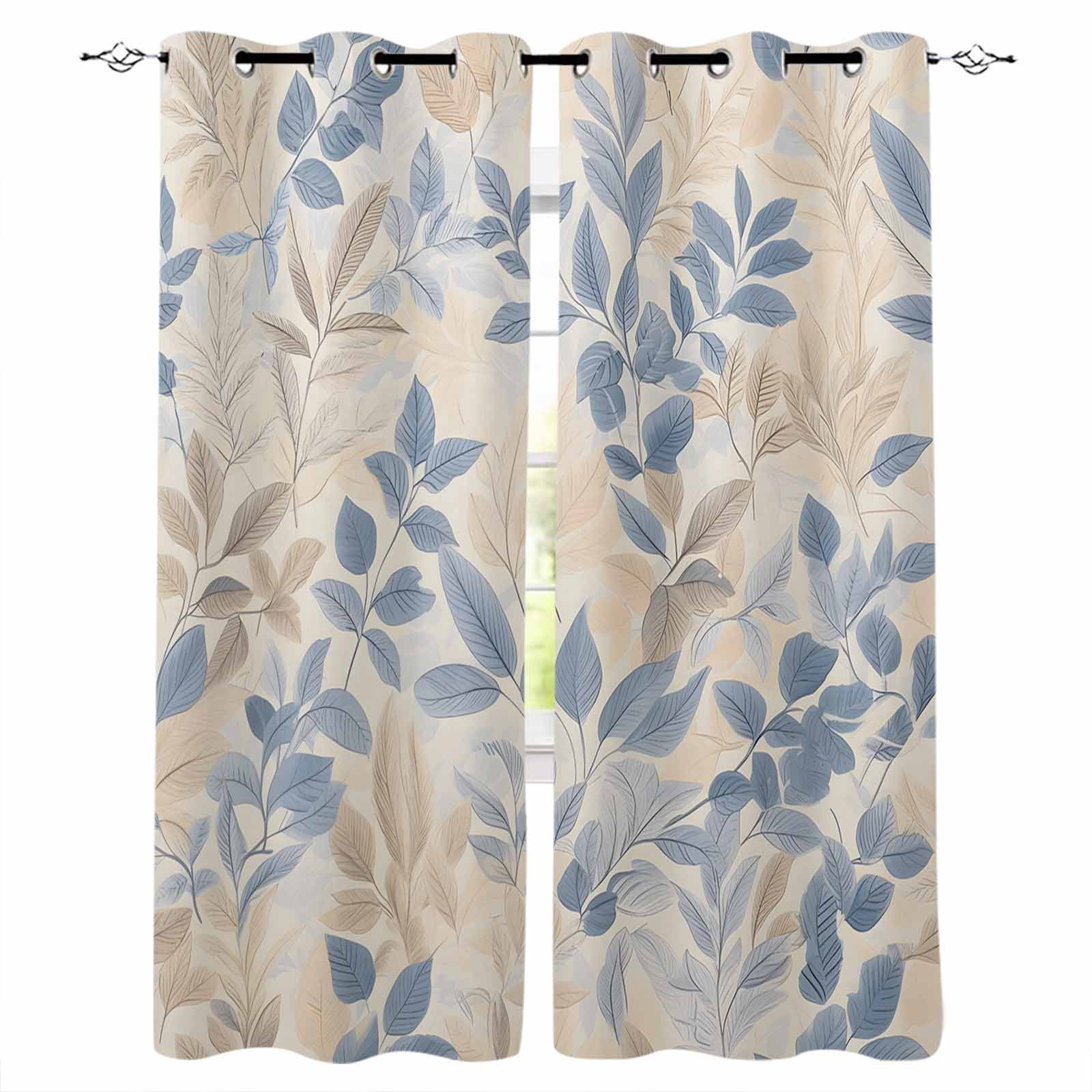 Blue Yellow Botanical Blackout Curtains for Bedroom/Living Room ...