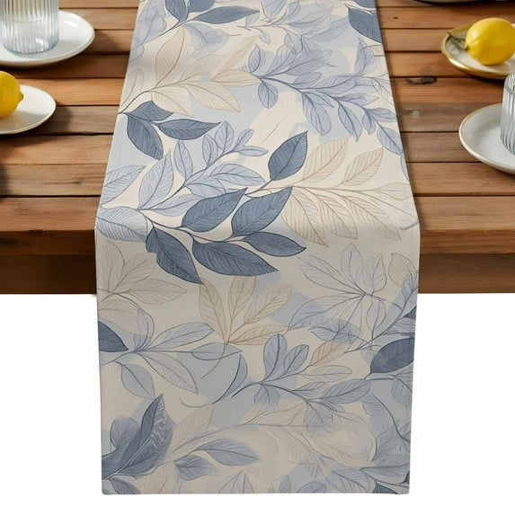 Blue Yellow Botanical Cotton Linen Table Runner for Dining Kitchen, Spring Summer Vintage ...