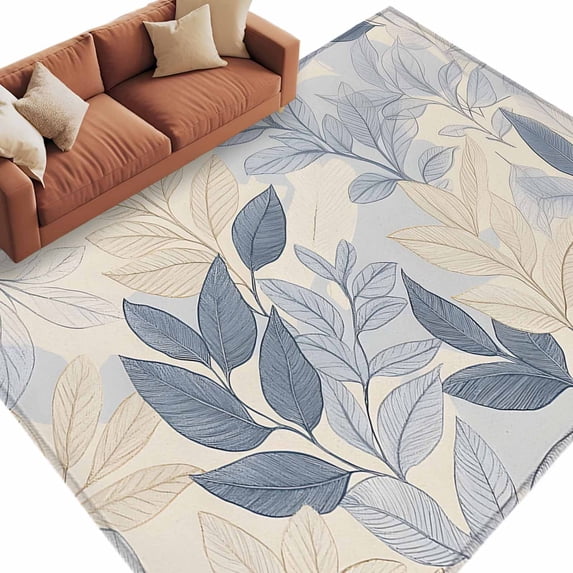Blue Yellow Botanical Large Area Rugs for Bedroom Living Room, Soft Non ...
