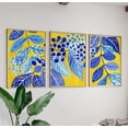 Blue Yellow Botanical Leaf Abstract Floral Set 3 Stretched Canvas 16x24 ...