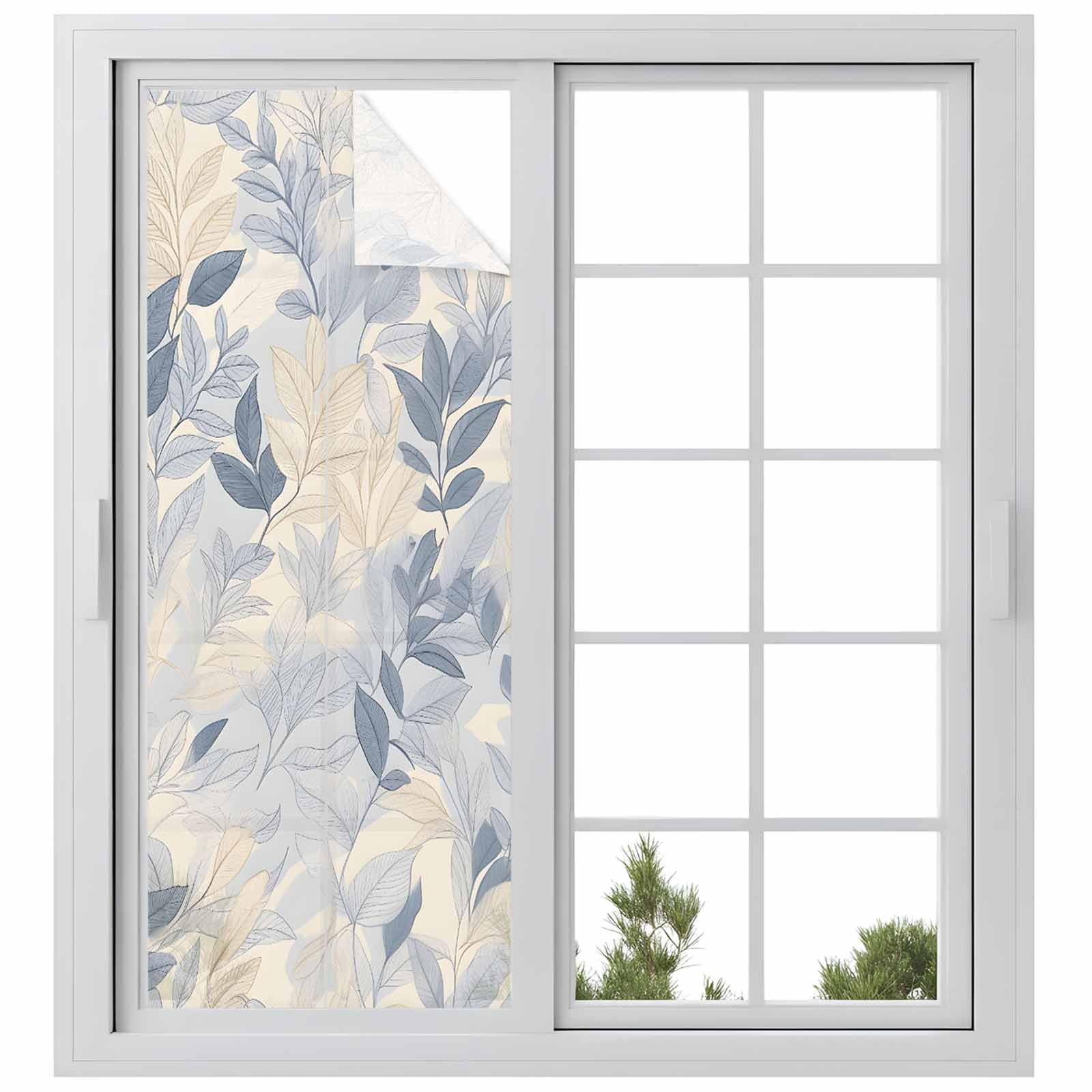 Blue Yellow Botanical Window Privacy Film, Spring Summer Vintage Static ...