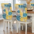 Blue Yellow Brown Chair Back Covers, Modern Abstract Mottled Oil ...