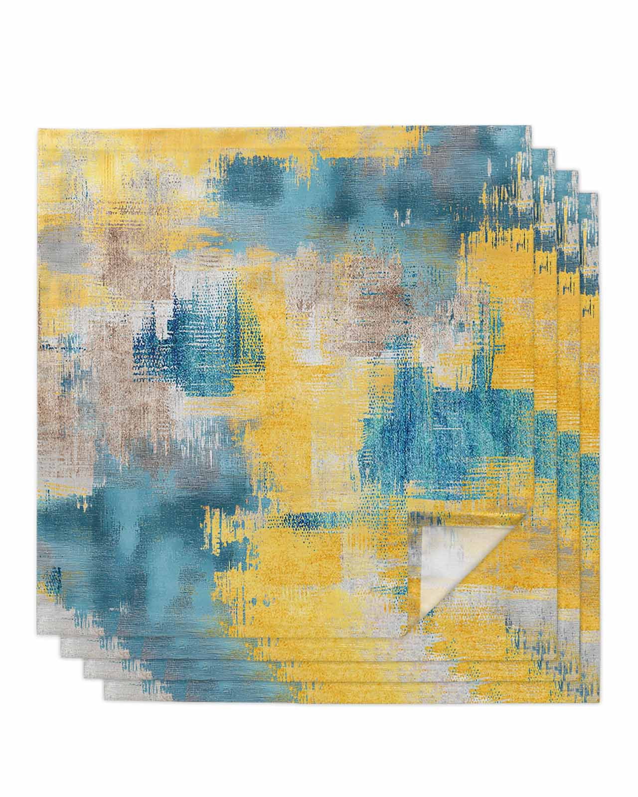 Blue Yellow Brown Cloth Napkins Set of 4 Reusable Dinner Napkins ...