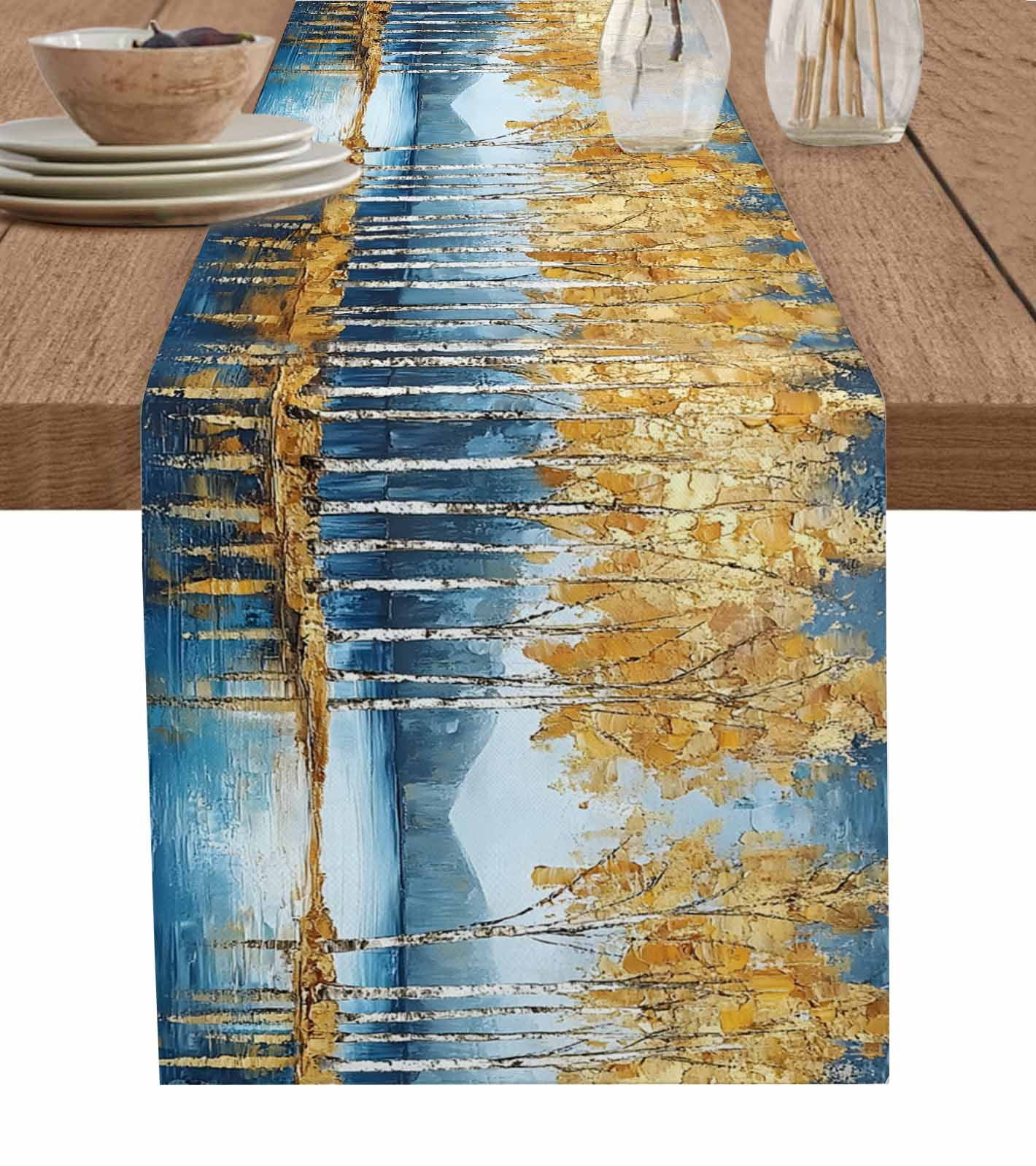 Blue Yellow Burlap Cotton Table Runner 13x36 Inches Short, Modern ...